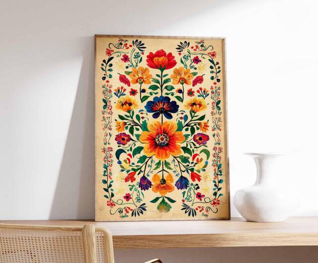 Vintage Mexican Poster, Prints, Decor, Traditional Latin Floral Print ...
