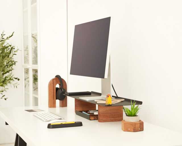 Monitor Stand Modern Metal & Wooden Ergonomic Desk Riser For Stylish ...