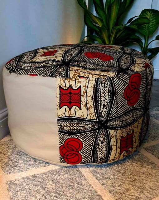 Real Leather & African Print Pouffe, Large Floor Pouffe By Gitas Portal ...