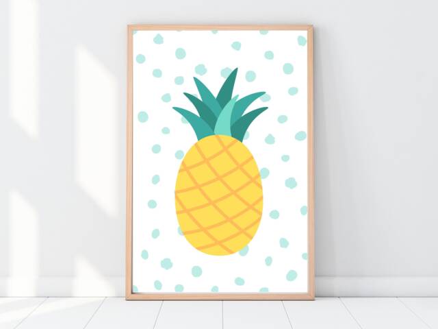 Pineapple Art Print - Sweet Tropical Fruit Illustration Polka Dot ...