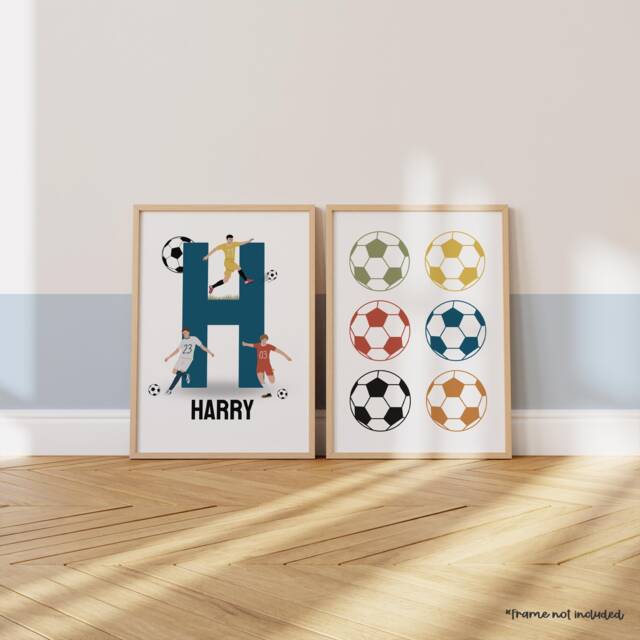 Set Of 2, Personalised, Football Prints, Decor, Boys Girls Sports Kids Pastel, Wall Art by Etsy ...