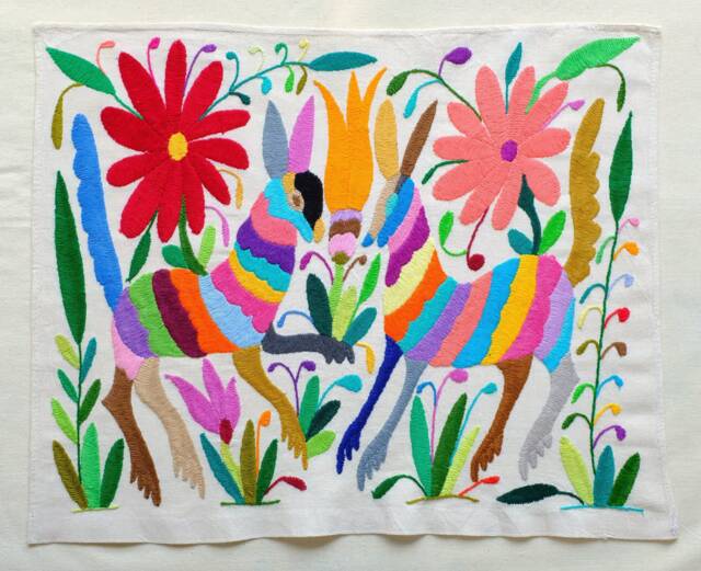 Otomi Placemat, Wall Frame, Hand Embroidered Folk Art, Tenango, Mexico ...