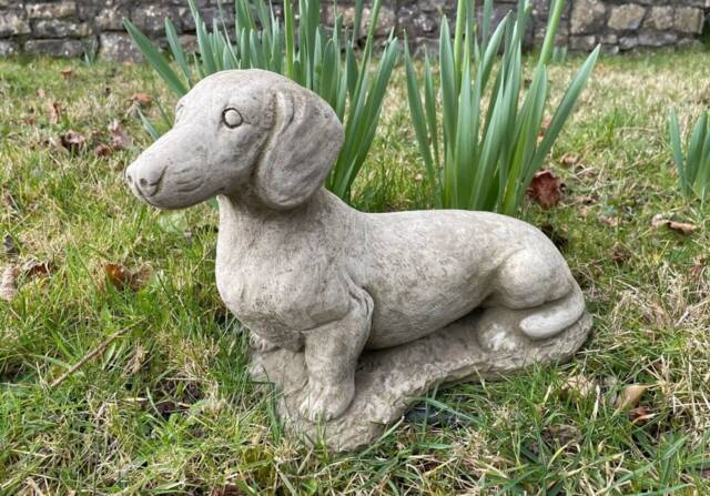 Pointing Dachshund Stone Statue - Standing Puppy Dog Outdoor Garden ...