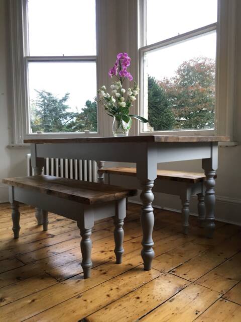 Narrow Farmhouse Dining Table Set With Bench - Kitchen Table Handmade ...