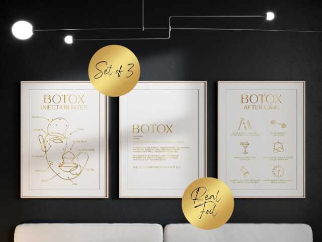 3 Anti Wrinkle Prints For Aesthetic Clinic Decor, Foil Poster Treatment ...