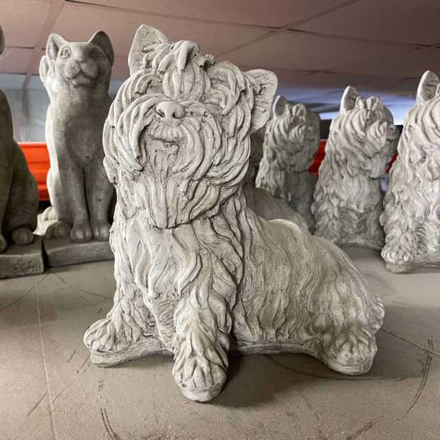 Yorkshire Terrier Puppy Dog Stone Statue - Limestone Vintage Garden ...