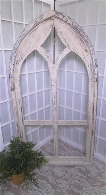 White Diamond Arched Church Window, Wood Cathedral Frame, Farmhouse ...