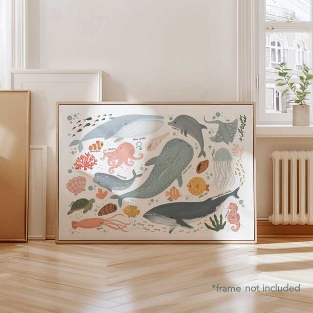 Sea Animals Unframed Poster, Under The Ocean Nursery Print, Scandi ...