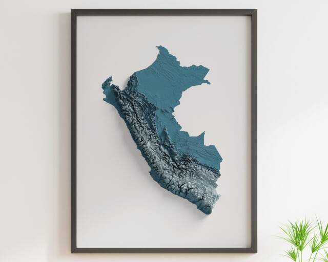 Peru - Shaded Relief Map Natural Topography by Etsy | ufurnish.com