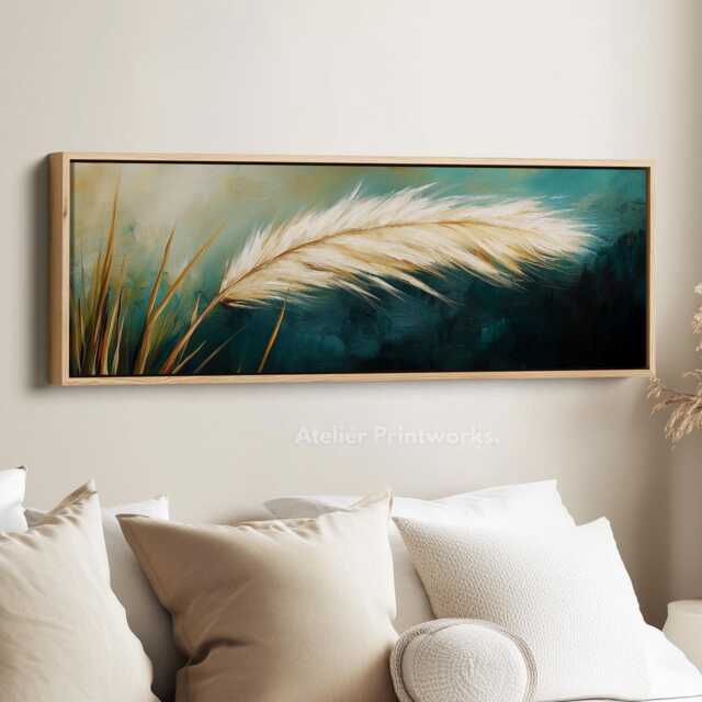 Grass Oil Painting Large Wide Horizontal Wall Art Framed Canvas ...
