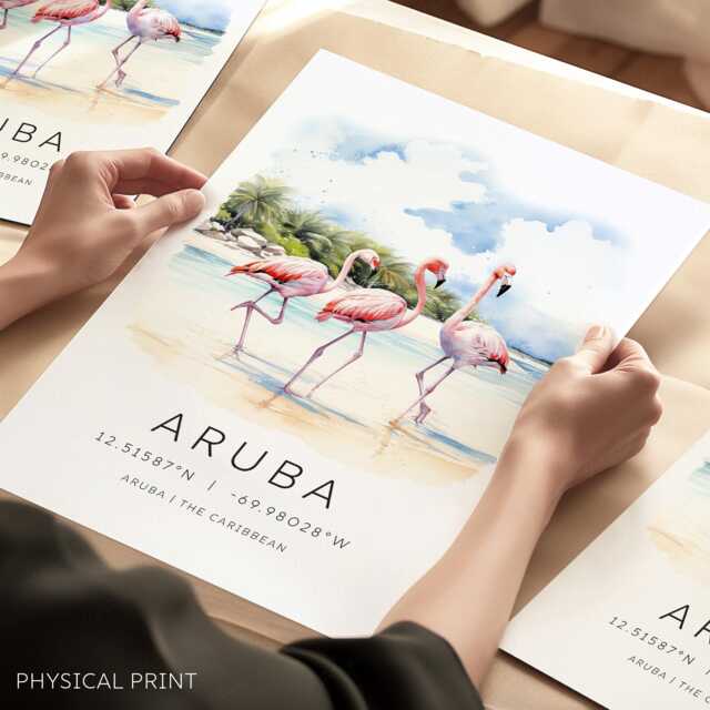 Aruba Wall Art, Caribbean Travel Poster, Flamingo Beach Aruba ...