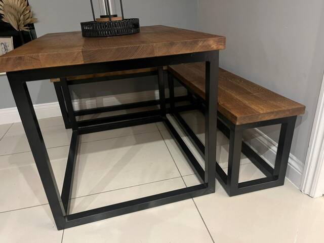 Solid Oak Industrial Style Kitchen Booth Table & Wrap Around Bench Set ...