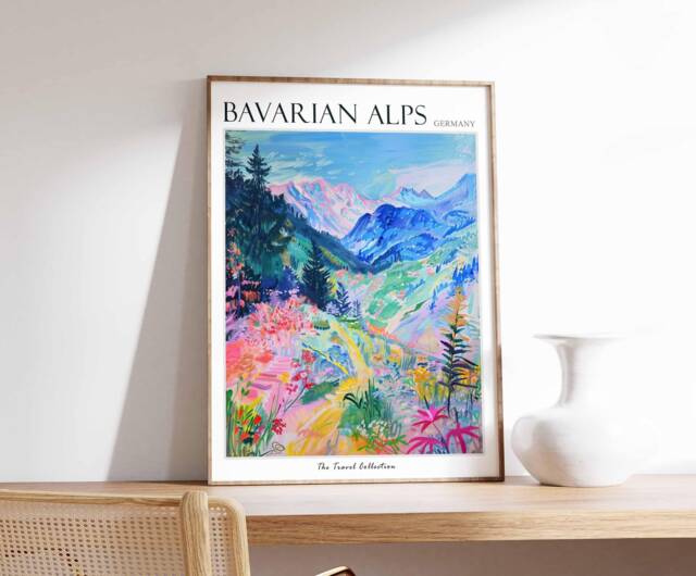 Bavarian Alps Travel Poster Germany Mountain Art Print by Etsy ...
