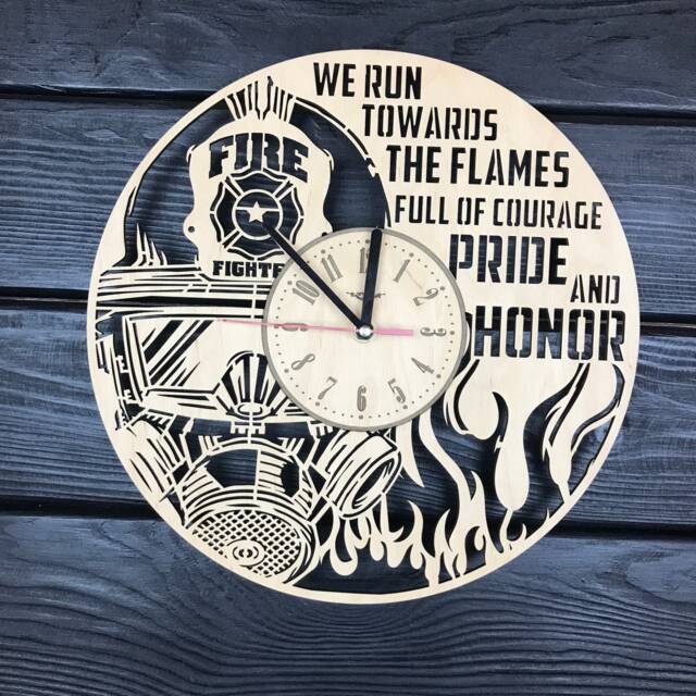 Firefighter Wall Clock Wood Gift For 5Th Anniversary Personalize Poster ...