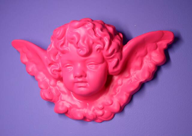 Large - Neon Pink Fluorescent Cherub Angel Wall Hanging Kitsch Rococo ...