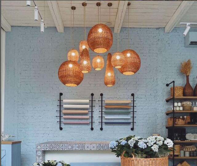 Globe Lampshade, Wicker Rattan Lampshade Boho Style Round Shape, Lamp ...