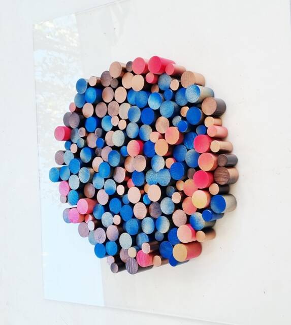 Wood Wall Art, Circle Wood Dowel Art. Circular Sculpture Wooden 3 D ...