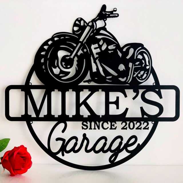 Custom Motorcycle Sign - Personalized Metal Name Plaque Man Cave Decor ...