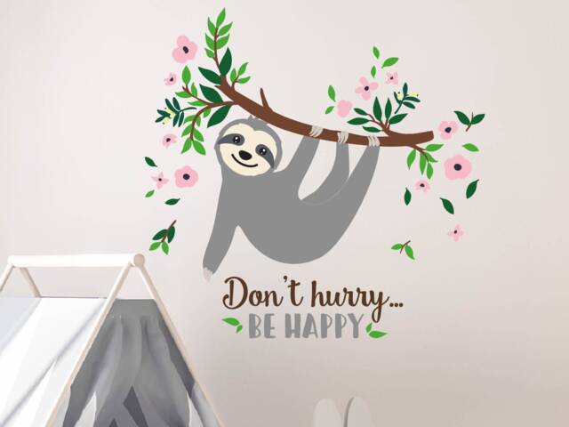 Nursery Sloth Bear Wall Decal, Sloth Vinyl Decal, Branch & Sloth Name ...