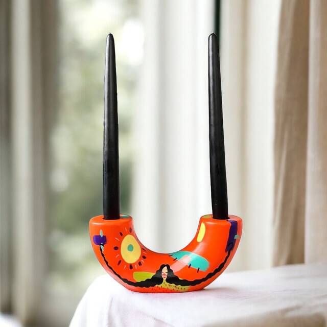 Orange Woman Face Candlestick Holder, Handpainted Holder , Modern ...