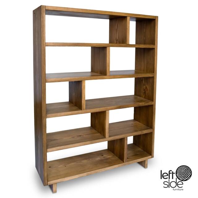 Solid Wood Bookcase Display Shelves, Low Shelving Unit With Staggered ...