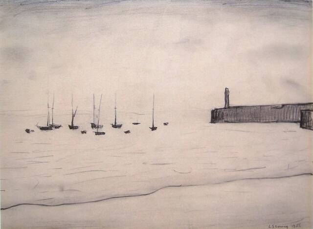 L S Lowry Authentic Art Print - Boats Textured Image Plus Border With ...