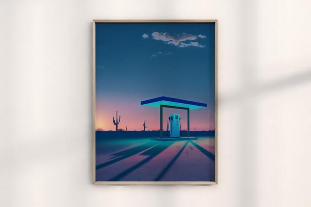 Roadside Remains Gas Station Retrowave Desert Landscape Art ...