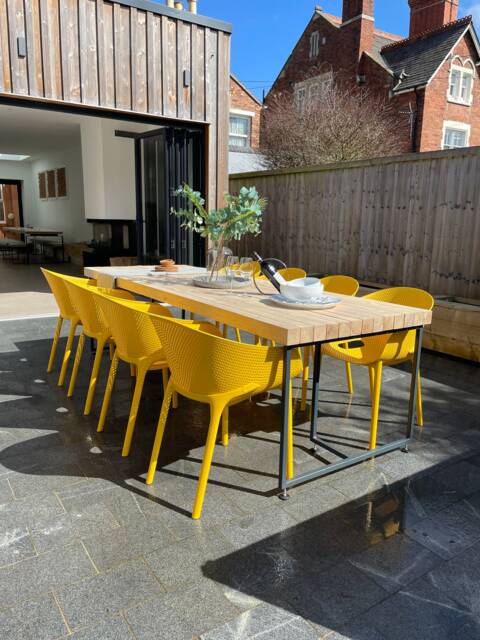 Outdoor Dining Table, Contemporary, Solid Wood, Steel Frame, Block ...