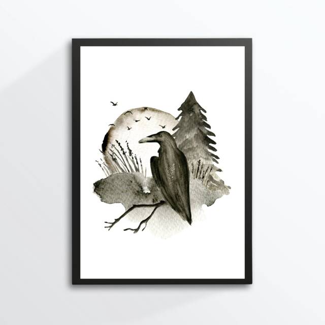 Din A4 Art Print Without Frame - Watercolor Raven Crow Forest Nature ...