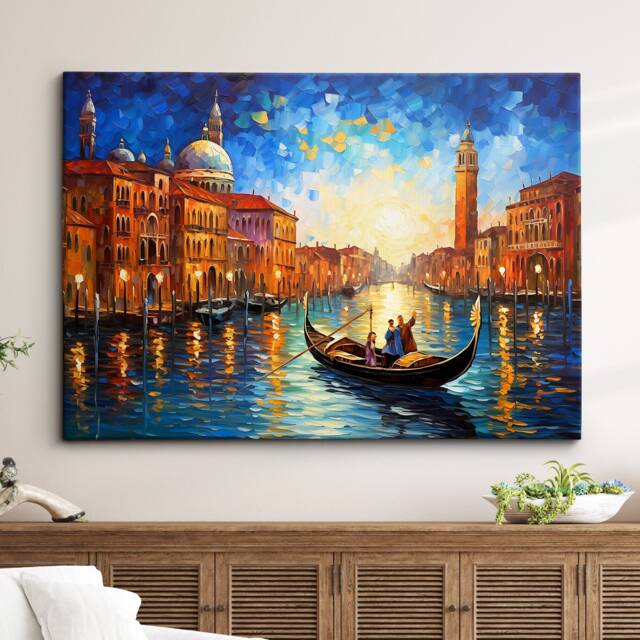 Venice Canal Gondola Italy Starry Night Painting Van Gogh Wall Art ...