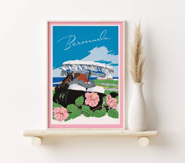 Bermuda Travel Poster, Vintage Holiday Print, Flower Art, Colourful ...