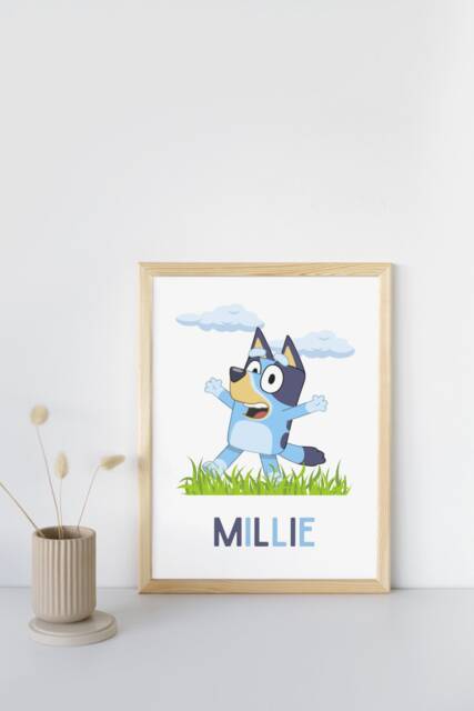 Personalised Bluey Name Print - Baby Nursery Bedroom Childrens Wall Art ...