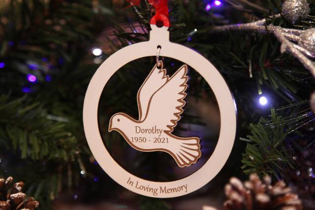 Christmas Tree Memorial Dove Bauble Ornament, Personalised in Loving ...