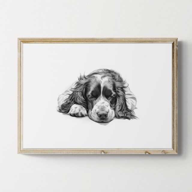 Sleeping Springer Spaniel Print, Dog Vintage Sketch, Farmhouse Decor ...