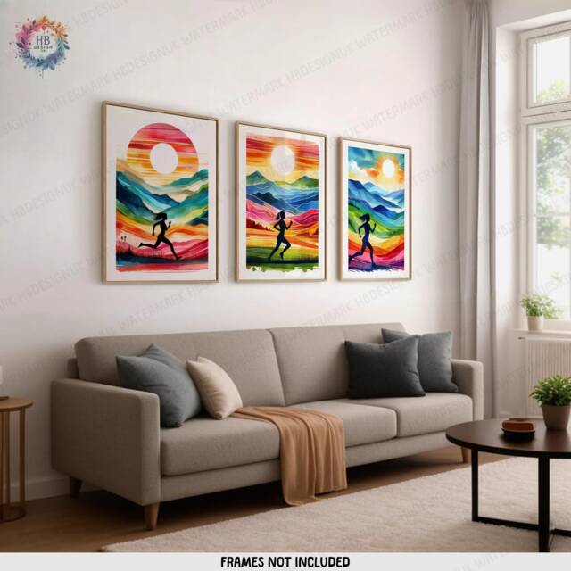 Colourful Running Wall Art - 3 Runner Prints - Watercolour Women ...