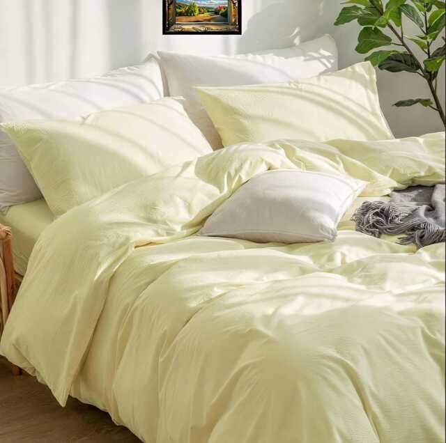 Butter Yellow Color Linen Duvet Soft Softened Quilt Cover King Queen ...