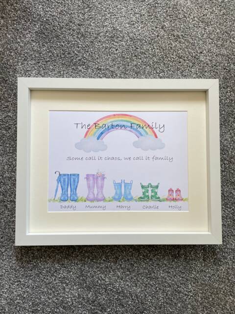 Wellie Family Print, Welly Boot Family, Personalised Frame, Wellington ...