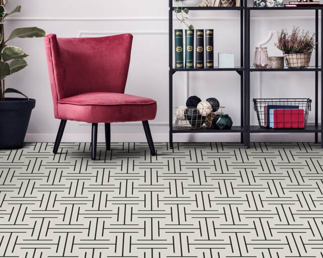 Hatch Minimal Pattern Vinyl Flooring, White Linoleum in Roll, Black ...