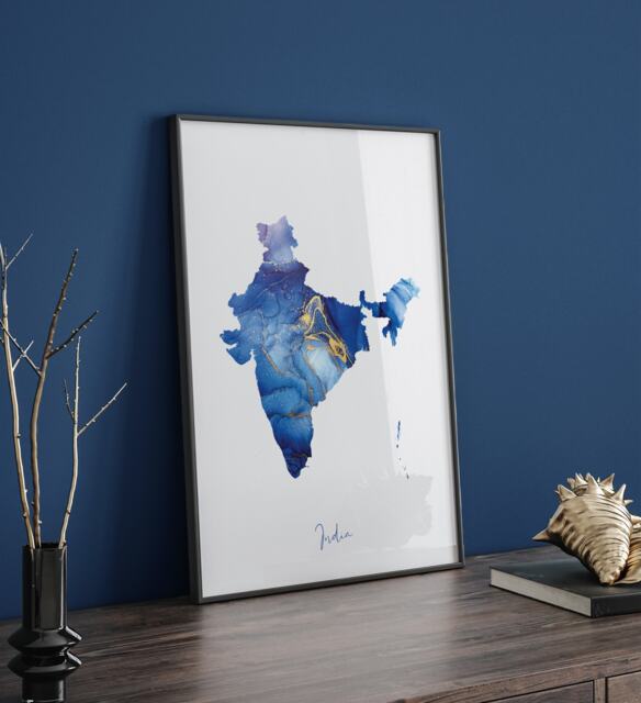 India Map Blue & Gold Wall Art Print by Etsy | ufurnish.com