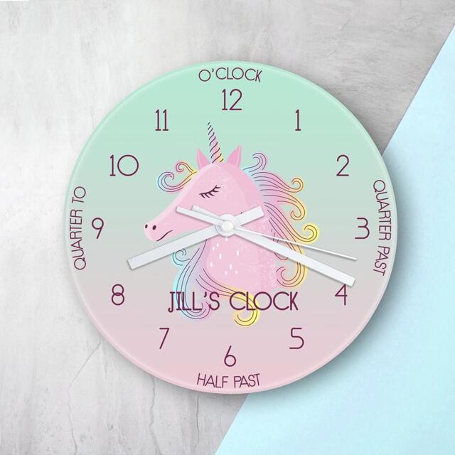 Personalised Kids Unicorn Glass Clock by Etsy | ufurnish.com