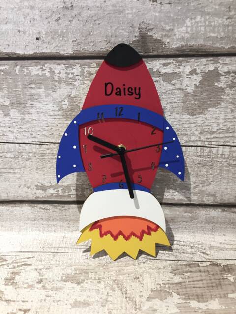 Space Rocket Clock - Personalised Wooden Children's Nursery Decor Baby ...