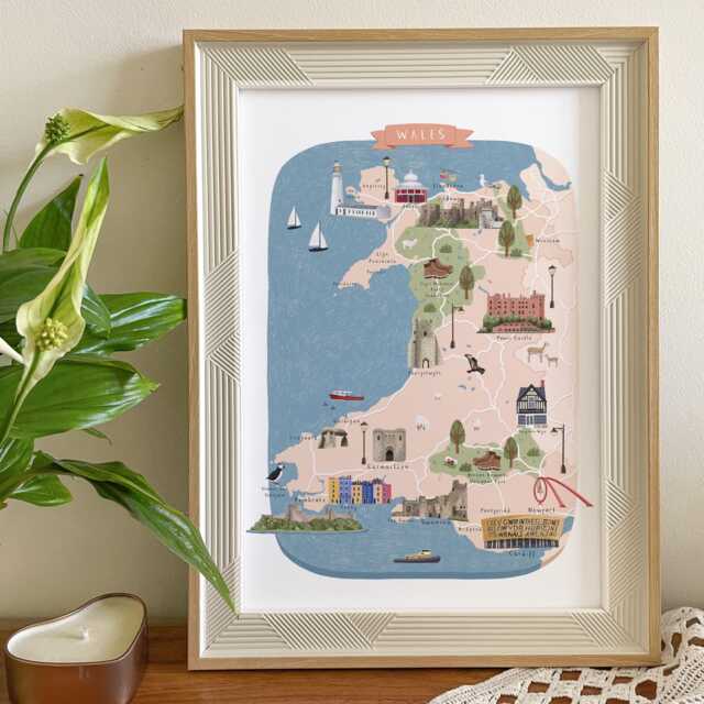 Wales Map, Illustrated Map Of Wales, UK Print, Travel Poster, Gift, Gifts For Travellers, Welsh ...