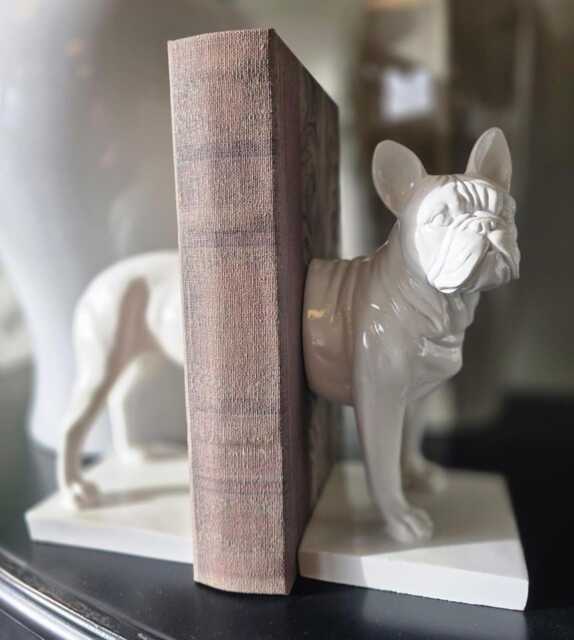 White Dog Bookends French Bull Book Boston Terrier White Glossy Wooden ...