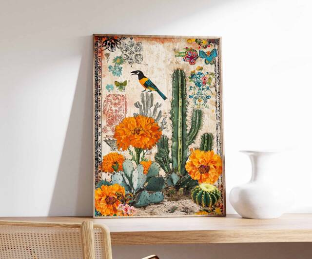 Vintage Mexican Poster, Prints, Decor, Traditional Latin Floral Print ...