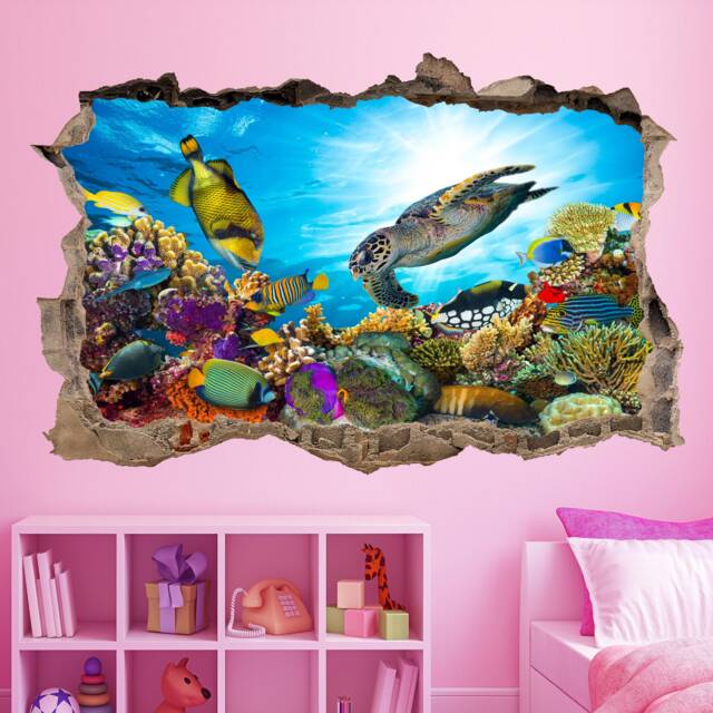 Coral Reef Fishes Sea Turtle Underwater Wall Sticker Mural Decal Poster ...