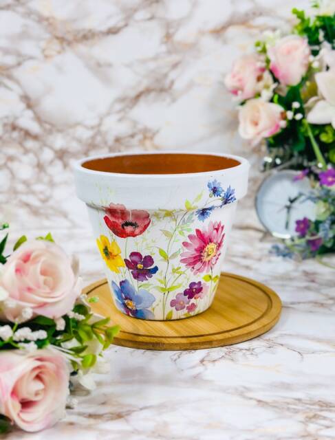 Pretty Decoupaged Terracotta Clay Plant Pot , Purple Flower Pot, Pretty ...