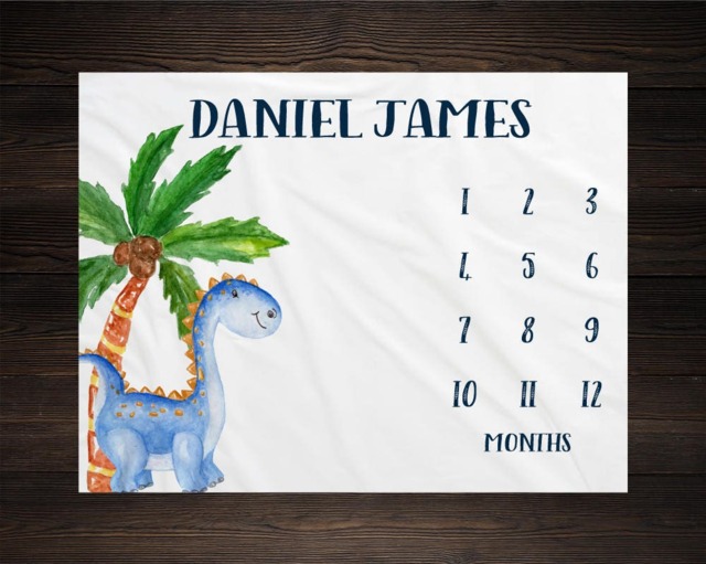 Dinosaur Milestone Blanket Monthly Growth Tracker Soft Fleece Baby ...