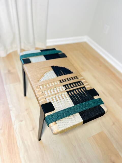 Mid-Century Modern Style Bench Mudroom/Entryway Hand Woven End Of Bed ...