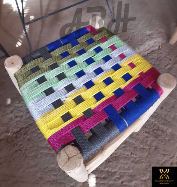 Moroccan Wooden Stool, Handmade Boho Natural Stool Made Of Macrame ...