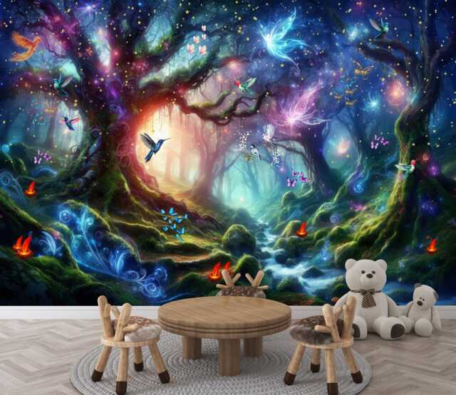 Enchanted Forest Night A Magical Moonlit Gift, Art Print Photomural ...